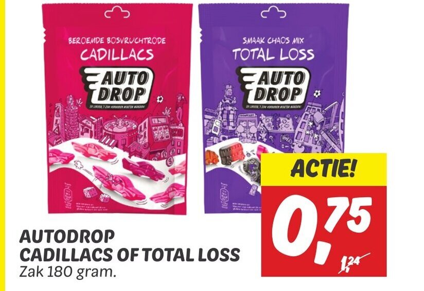 Autodrop cadillacs of total loss 180 gram aanbieding bij Dekamarkt
