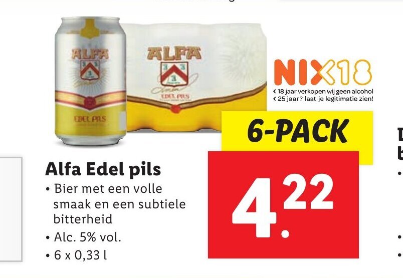 Alfa Edel pils 6 x 0,33 l aanbieding bij Lidl