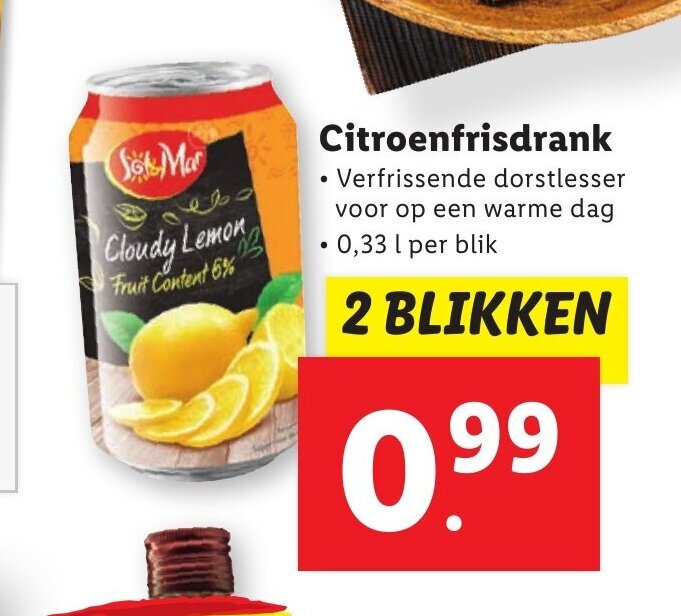 Citroenfrisdrank 2 blikken aanbieding bij Lidl