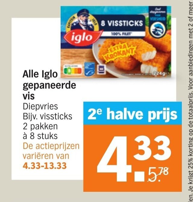 Alle Iglo gepaneerde vis 2 pakken aanbieding bij Albert Heijn
