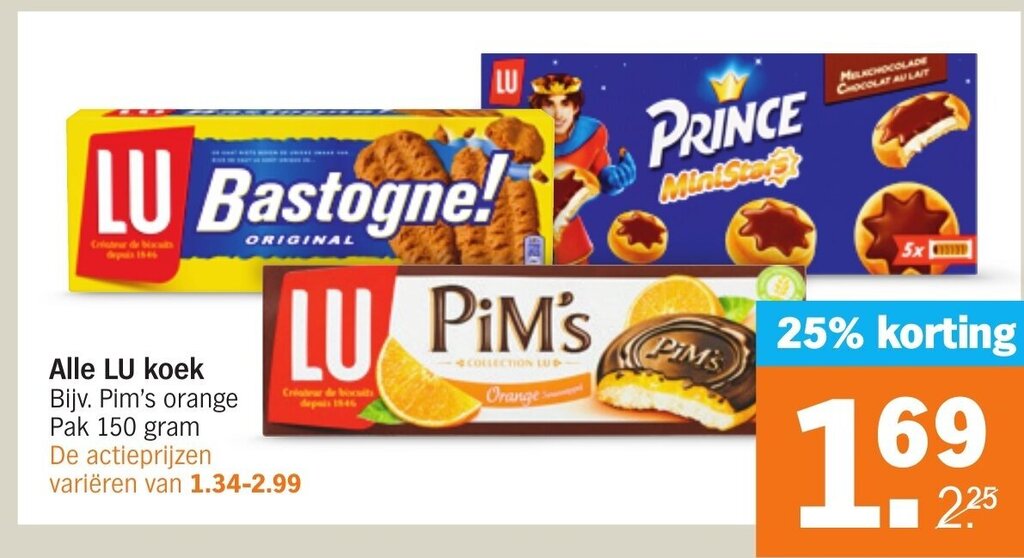 Alle LU koek pim's orange pak 150 gram aanbieding bij Albert Heijn