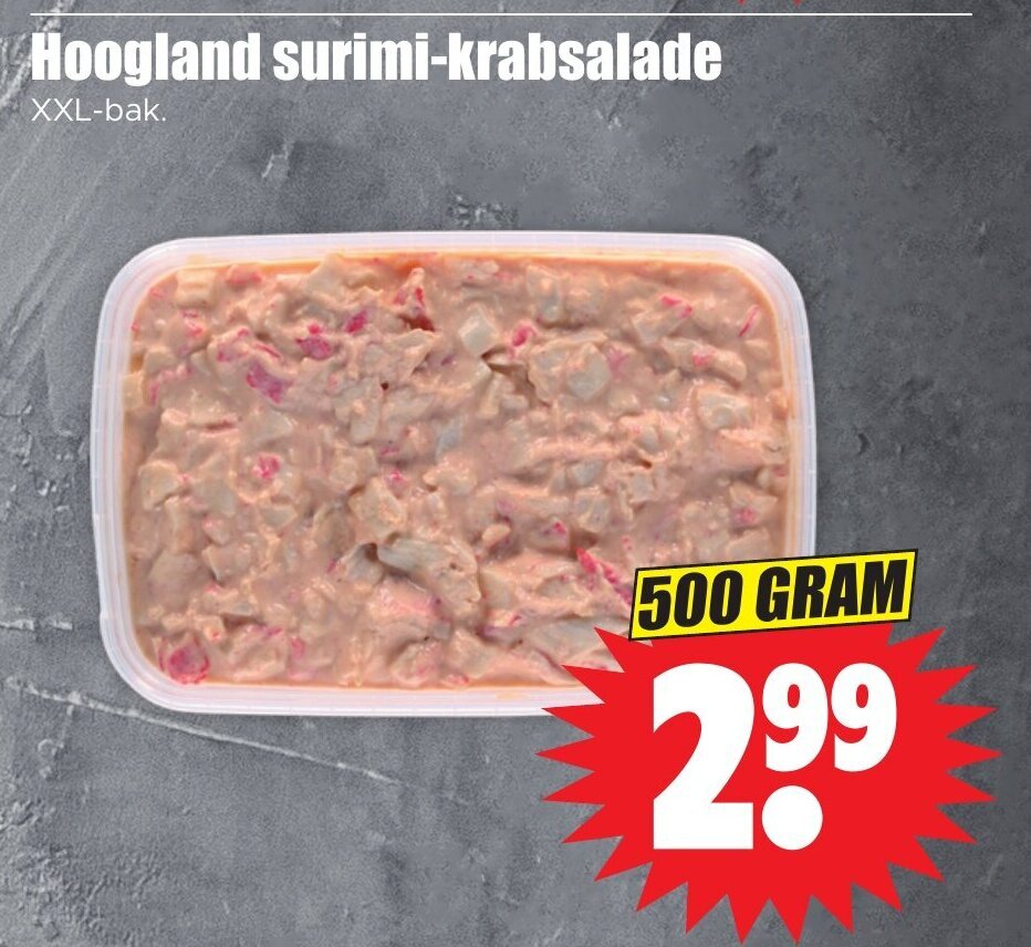 Hoogland surimi-krabsalade 500 GRAM aanbieding bij Dirk