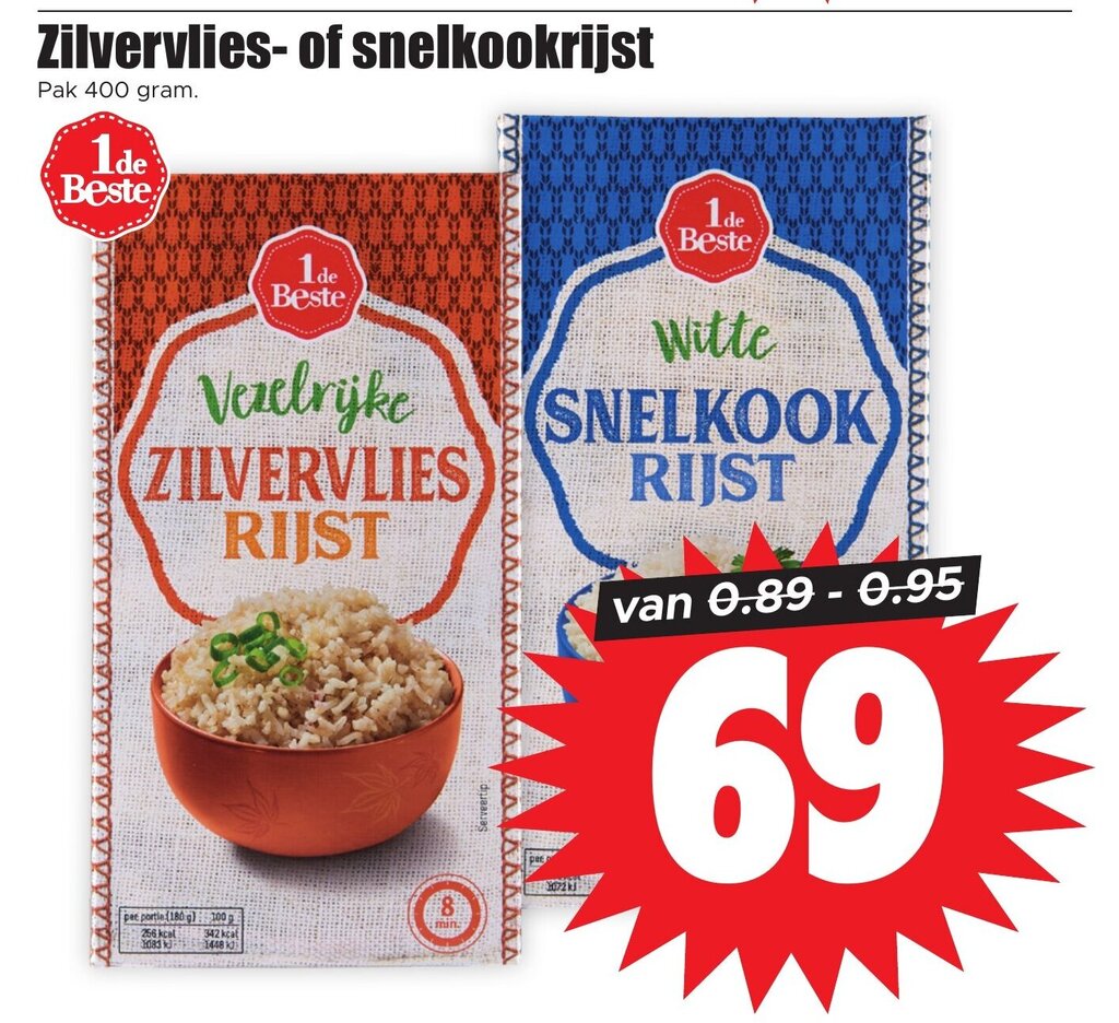 Zilvervlies- of snelkookrijst 400g aanbieding bij Dirk