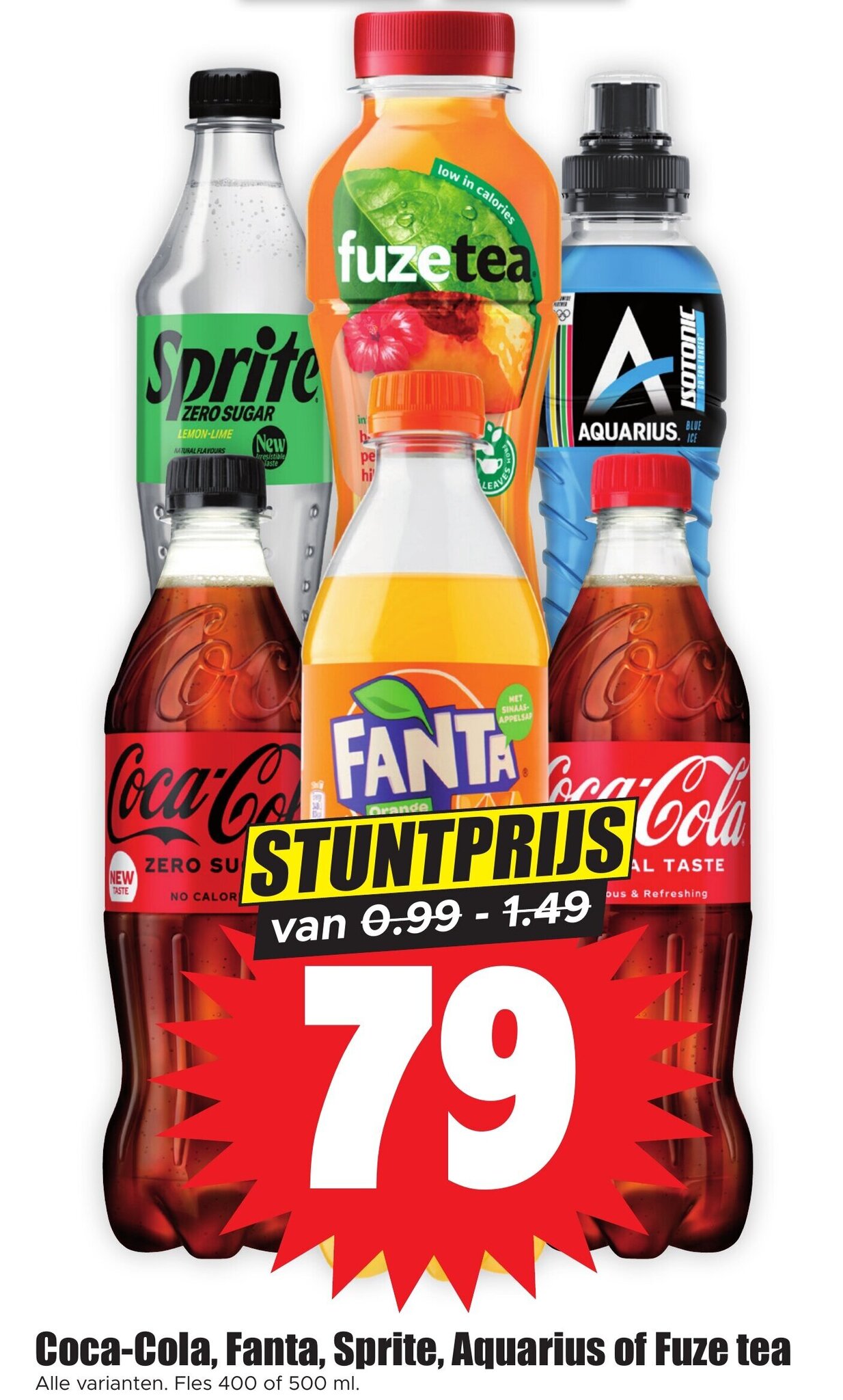 Coca-Cola, Fanta, Sprite, Aquarius of Fuze tea 400ml aanbieding bij Dirk