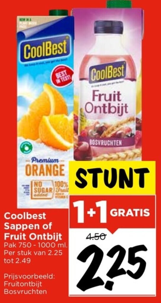 Coolbest Sappen of Fruit Ontbijt 750 - 1000 ml 1+1 gratis aanbieding ...