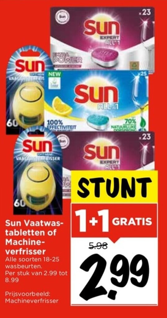 Sun Vaatwas-tabletten of Machine-verfrisser 1+1 gratis aanbieding bij ...