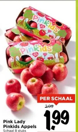 Pink lady pinkids appels schaal 8 stuks aanbieding bij Vomar
