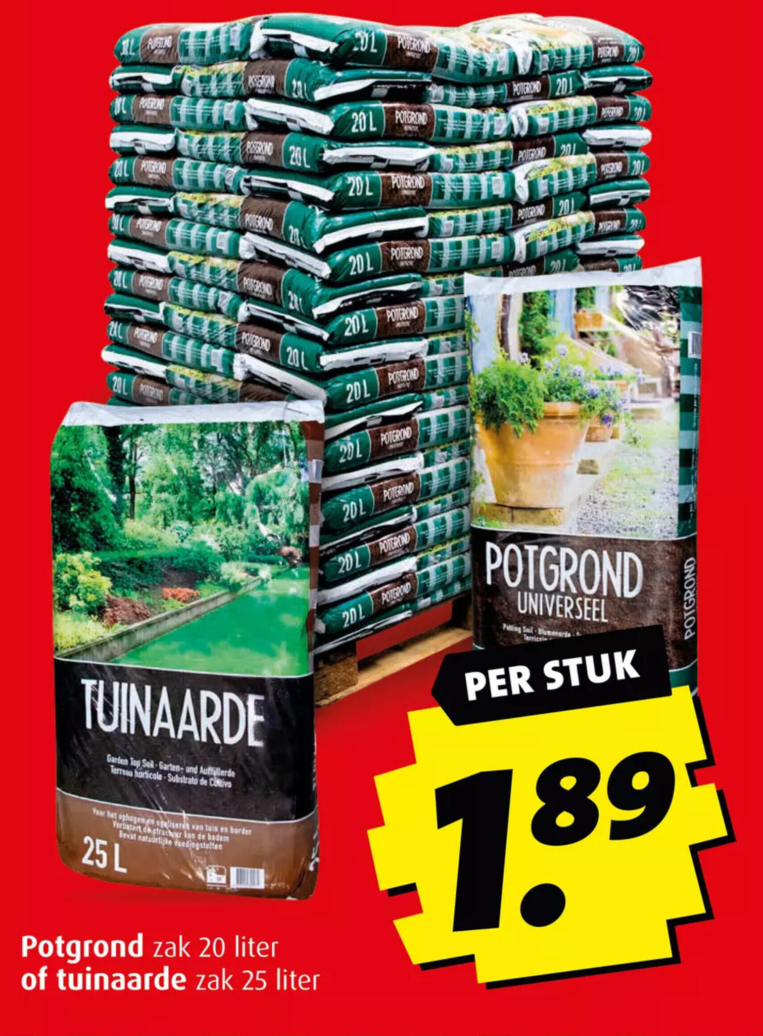 Potgrond zak 20 liter of tuinaarde zak 25 liter aanbieding bij Boni