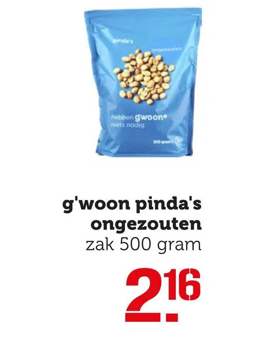 G'woon pinda's ongezouten aanbieding bij Coop G'woon pinda's ongezouten aanbieding bij Coop