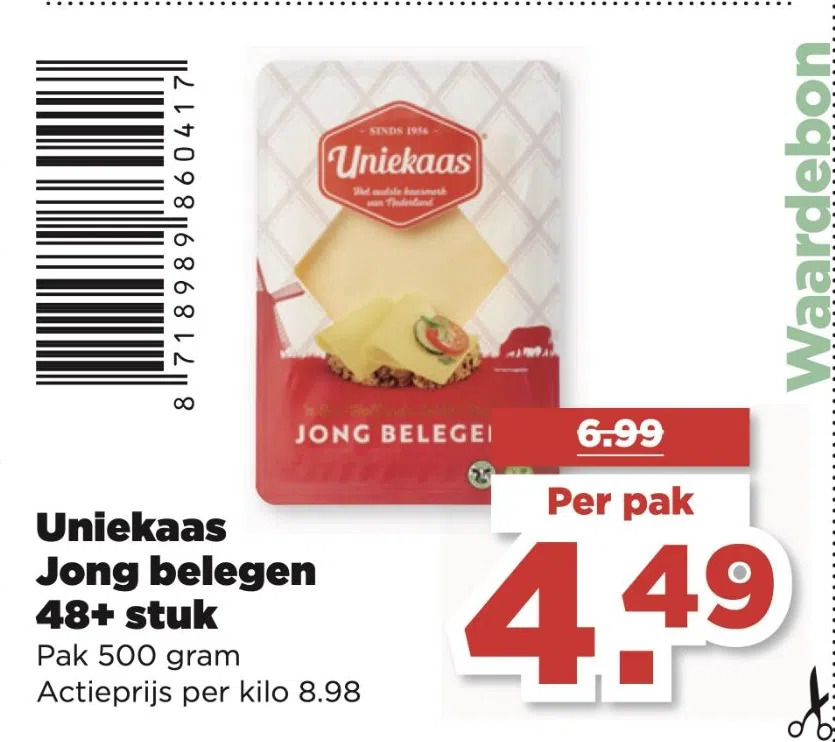 Uniekaas jong belegen 48+ stuk aanbieding bij PLUS