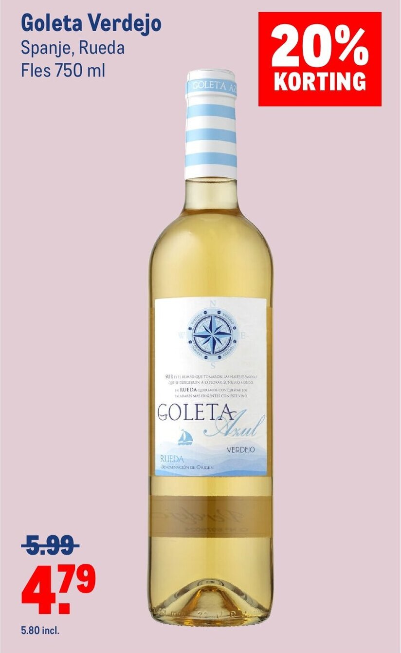 Goleta Verdejo Spanje, Rueda Fles 750 ml aanbieding bij Makro