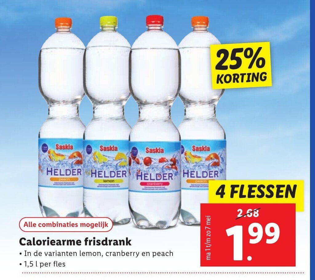 Caloriearme frisdrank 4 flessen aanbieding bij Lidl