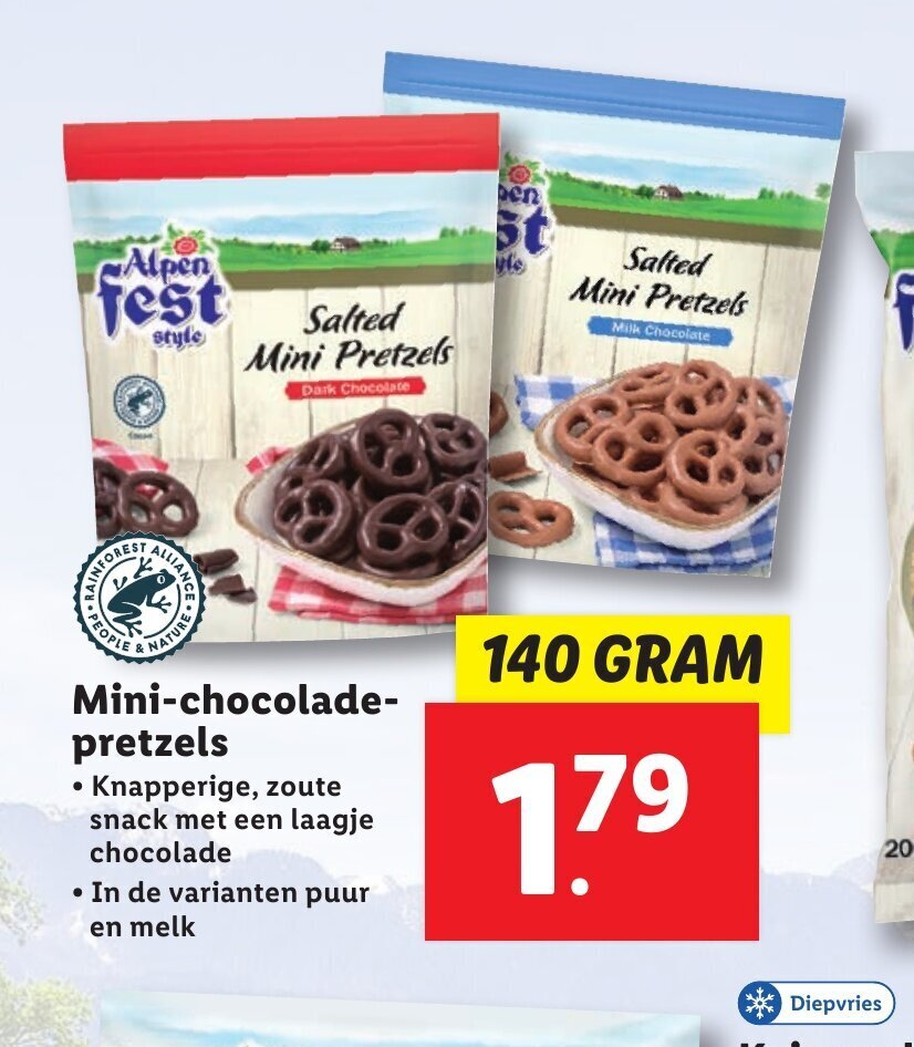 Mini-chocolade-pretzels 140 gram aanbieding bij Lidl