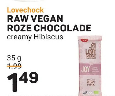 Lovechock raw vegan roze chocolade aanbieding bij Ekoplaza