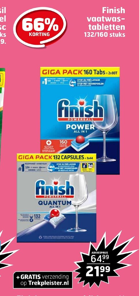 Finish vaatwas-tabletten 132/160 stuks aanbieding bij Trekpleister