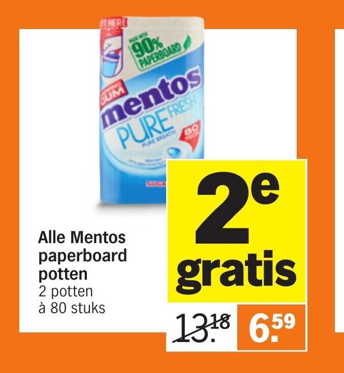 Alle Mentos paperboard potten 2 potten à 80 stuks aanbieding bij Albert ...
