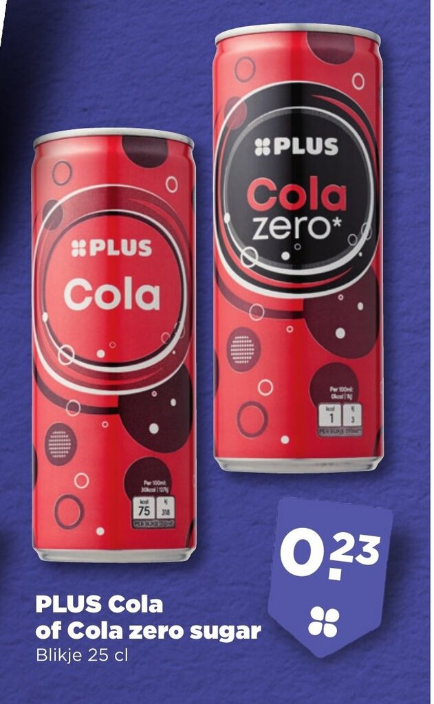 PLUS Cola of Cola zero sugar 25 cl aanbieding bij PLUS