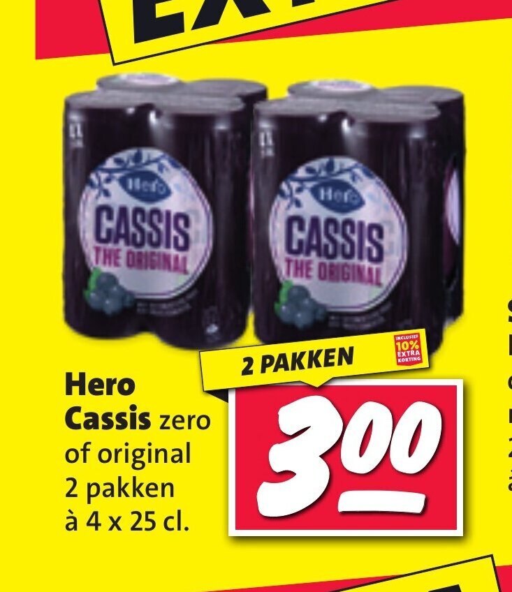 Hero Cassis zero of original 2 pakken à 4 x 25 cl. aanbieding bij Nettorama