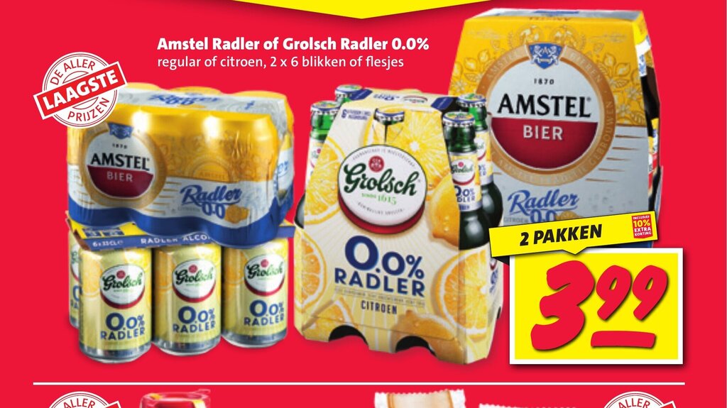 Amstel Radler of Grolsch Radler 0.0% regular of citroen, 2 x 6 blikken ...