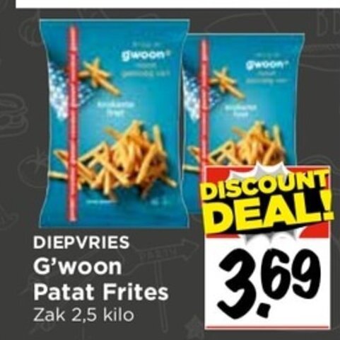 G'woon Patat Frites Zak 2,5 kilo aanbieding bij Vomar