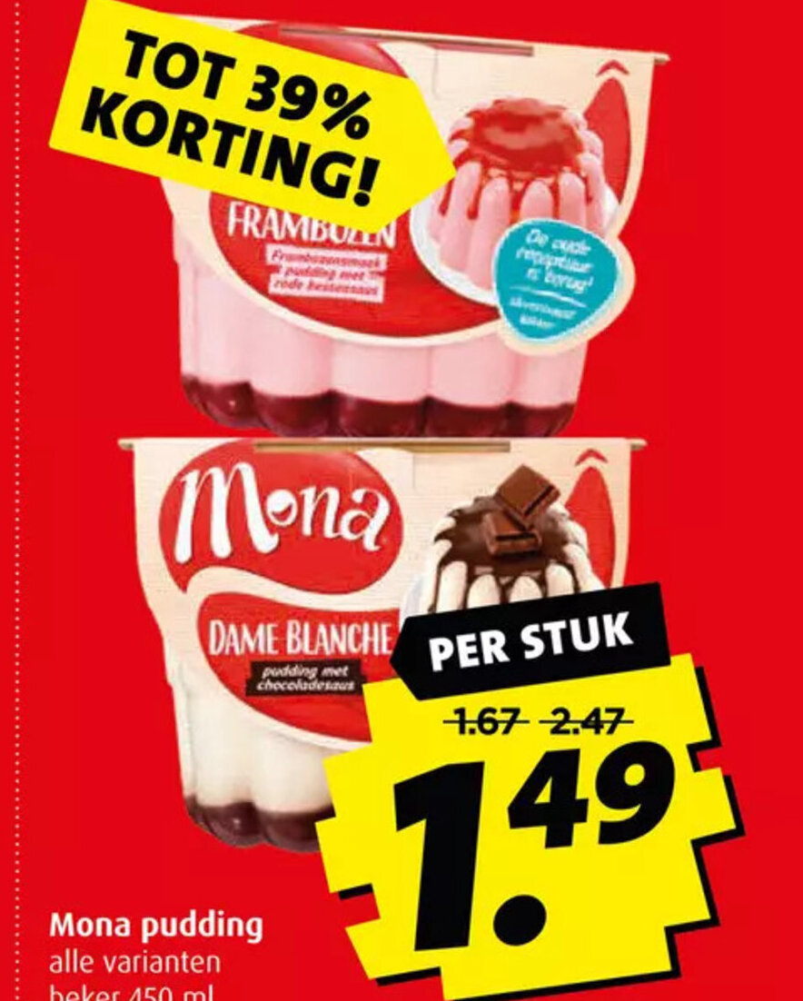 Mona pudding alle varianten beker 450 ml aanbieding bij Boni
