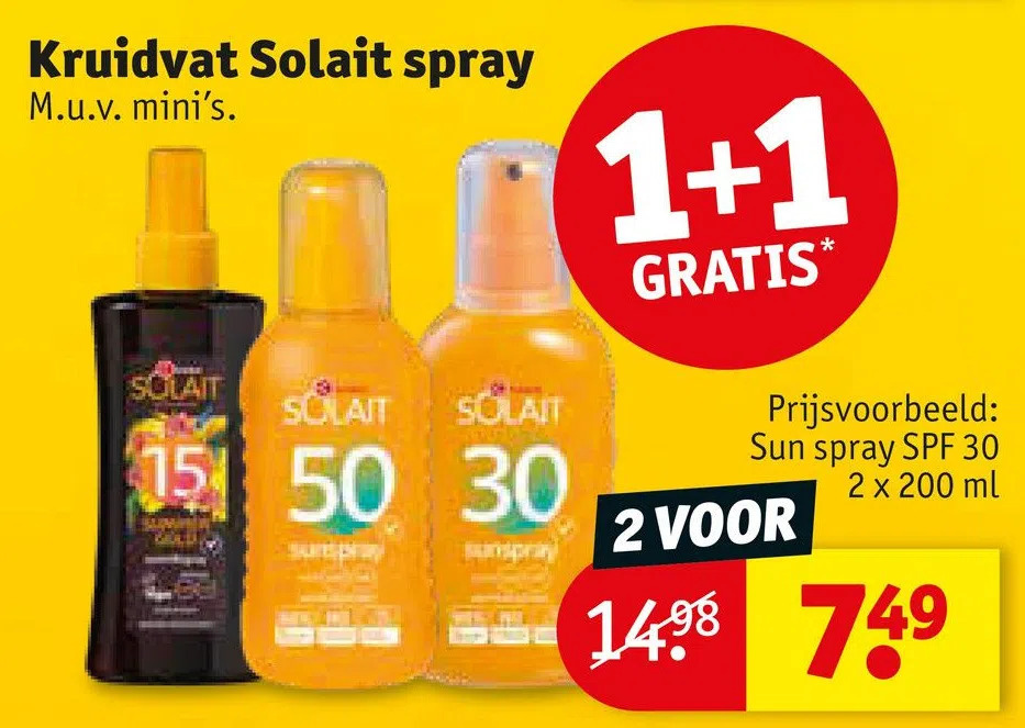 Kruidvat solait spray 1+1 gratis aanbieding bij Kruidvat