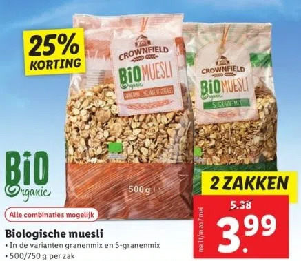 Biologische muesli aanbieding bij Lidl