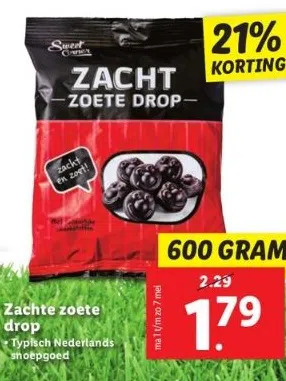 Zachte zoete drop typisch nederlands snoepgoed aanbieding bij Lidl