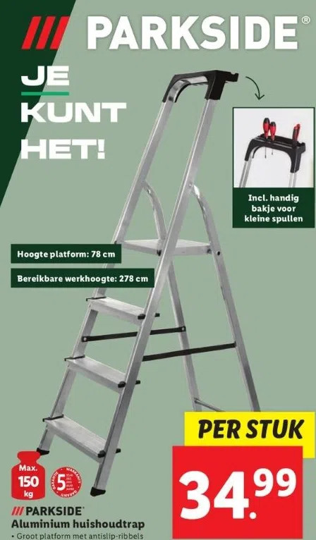 Iii parkside aluminium huishoudtrap aanbieding bij Lidl