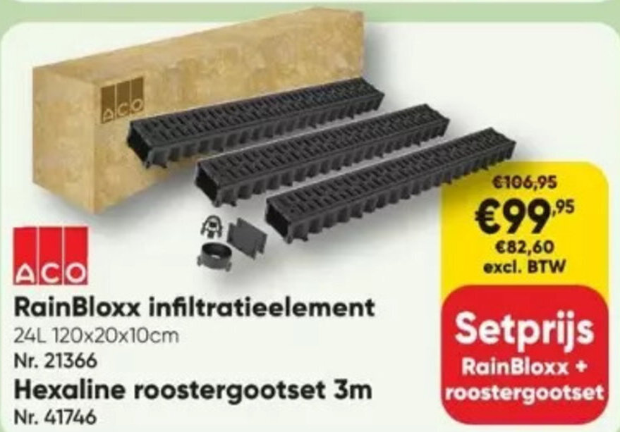 ACO RainBloxx infiltratieelement 24L 120x20x10cm Hexaline roostergootset 3m Nr. 41746 aanbieding ...
