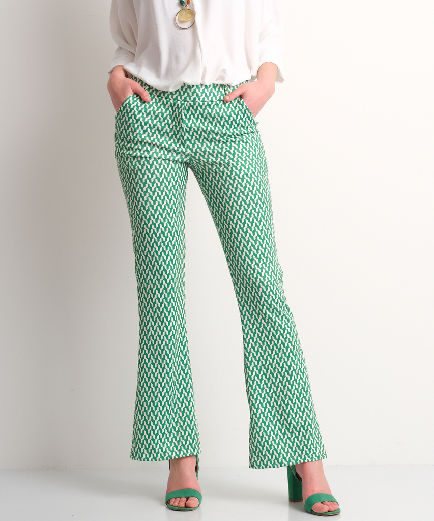 Dames flared broek groene print groen in maat aanbieding bij terStal