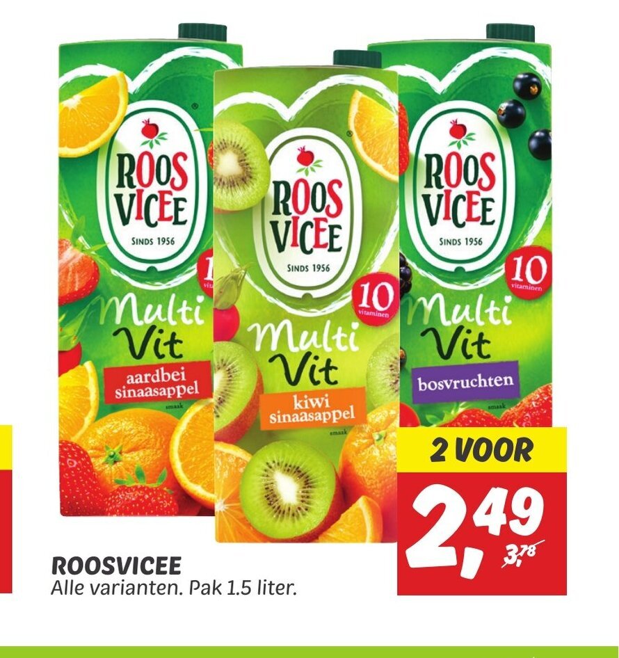 ROOSVICEE Alle varianten. Pak 1.5 liter. aanbieding bij Dekamarkt
