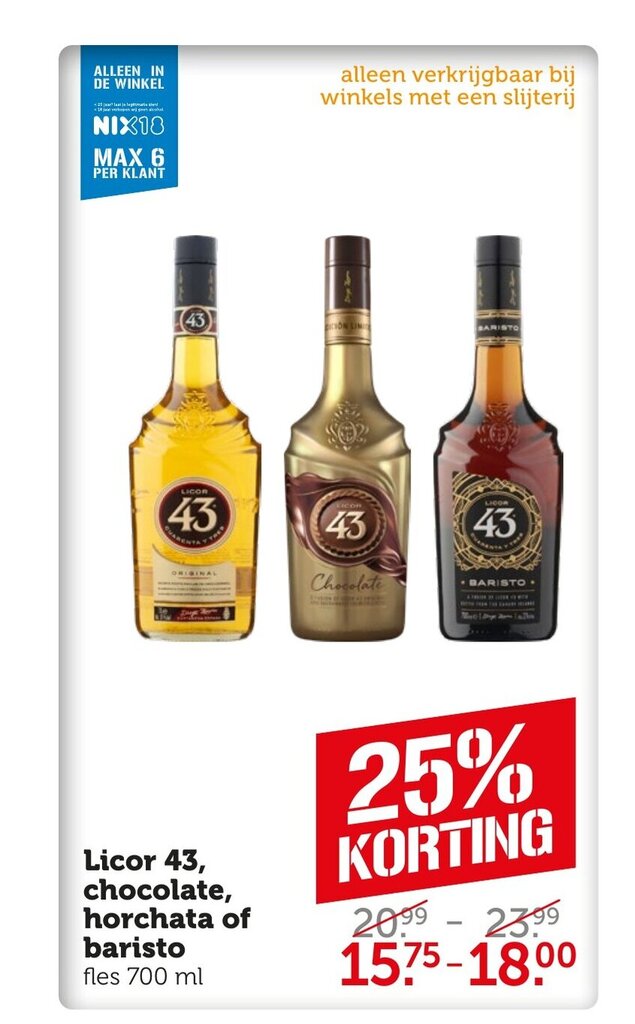 Licor 43, chocolate, horchata of baristo fles 700 ml aanbieding bij Coop