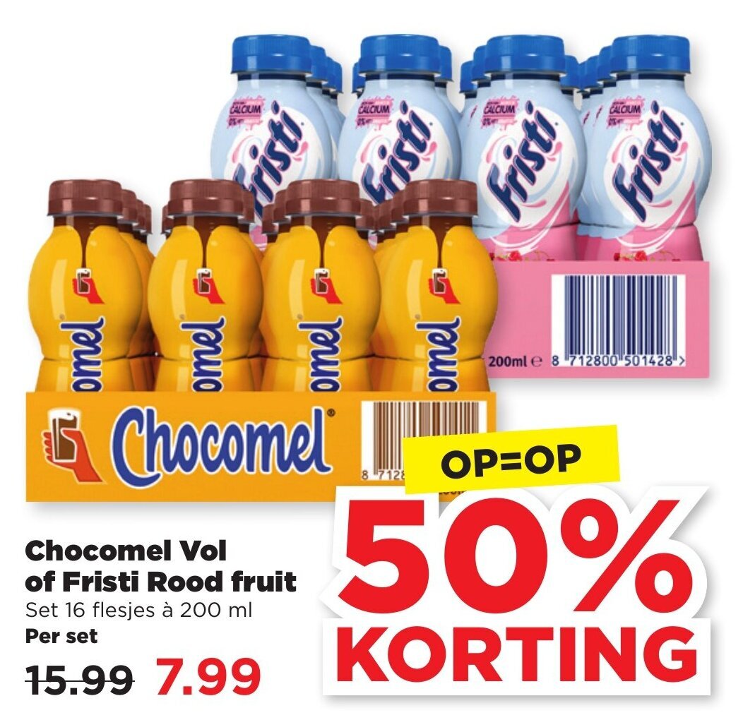 Chocomel Vol of Fristi Rood fruit Set 16 flesjes à 200 ml aanbieding ...