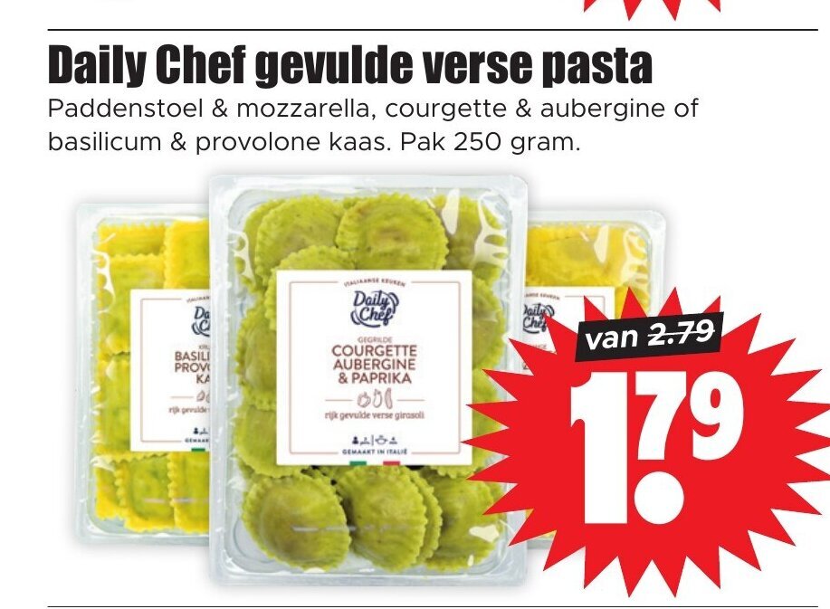 Daily Chef gevulde verse pasta 250 gram aanbieding bij Dirk