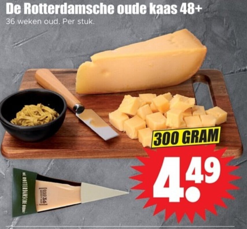 De Rotterdamsche oude kaas 48+ 300 GRAM aanbieding bij Dirk