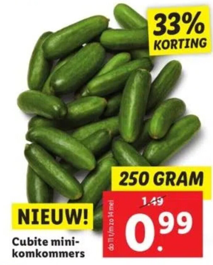 Cubite mini-komkommers 250 GRAM aanbieding bij Lidl
