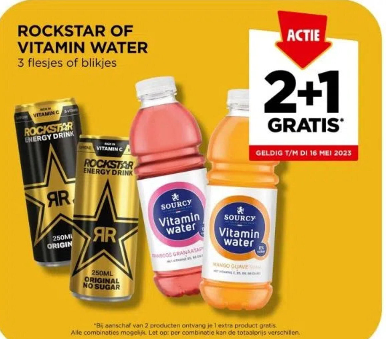 ROCKSTAR OF SOURCY VITAMIN WATER 3 flesjes of blikjes aanbieding bij Jumbo