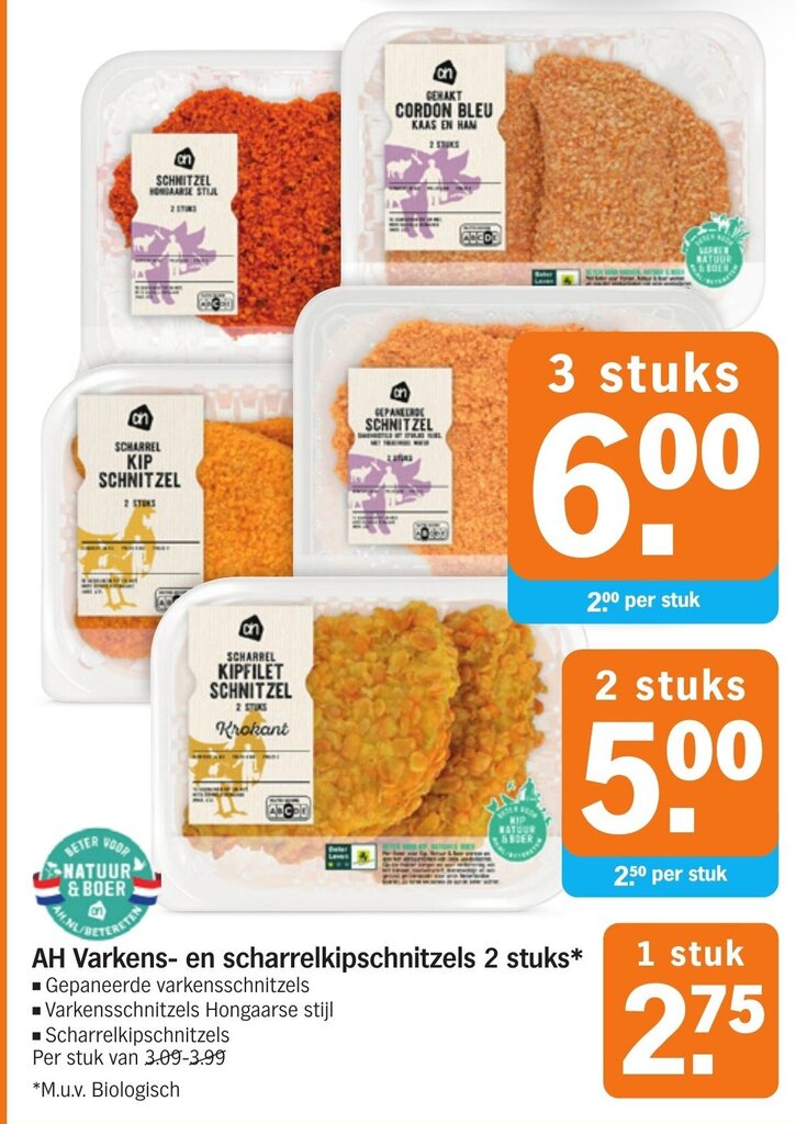 AH Varkens- en scharrelkipschnitzels 2 stuks aanbieding bij Albert Heijn