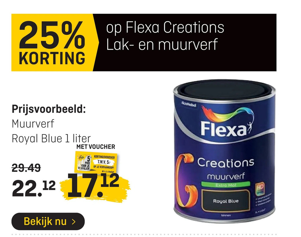 Muurverf royal blue 1 liter aanbieding bij Hubo