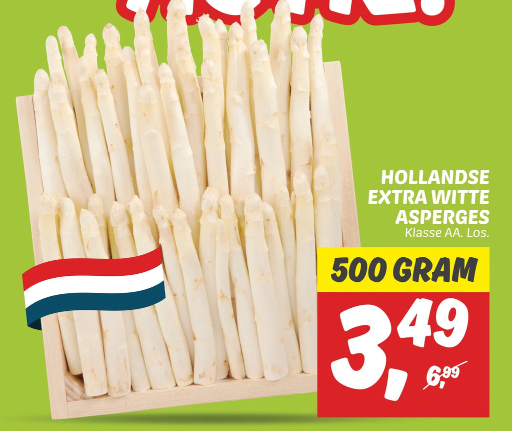 Hollandse extra witte asperges aanbieding bij Dekamarkt