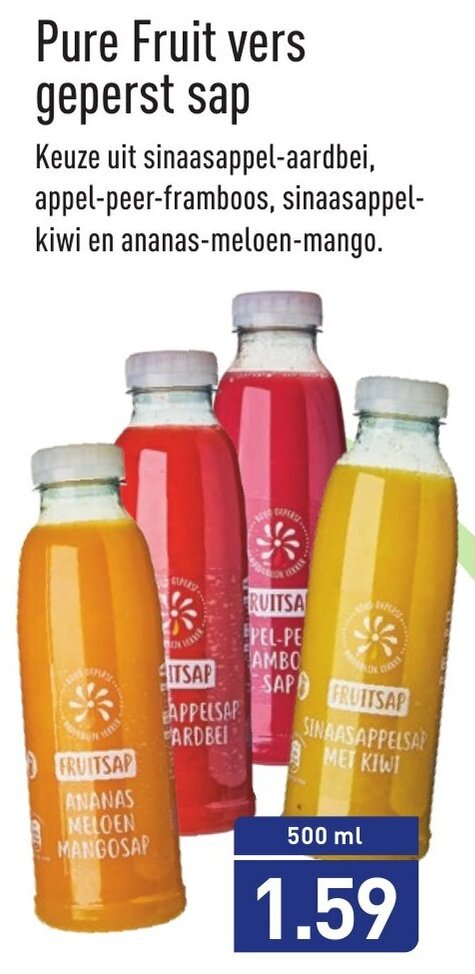 Pure Fruit vers geperst sap 500ml aanbieding bij ALDI