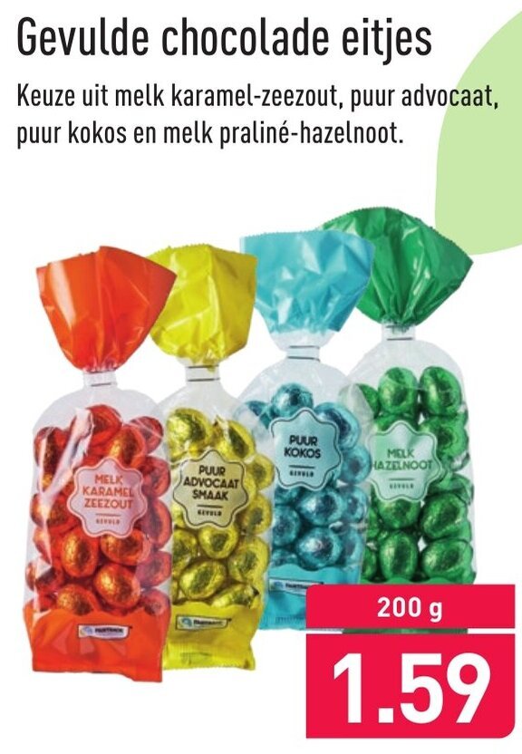 Gevulde Chocolade eitjes 200g aanbieding bij ALDI