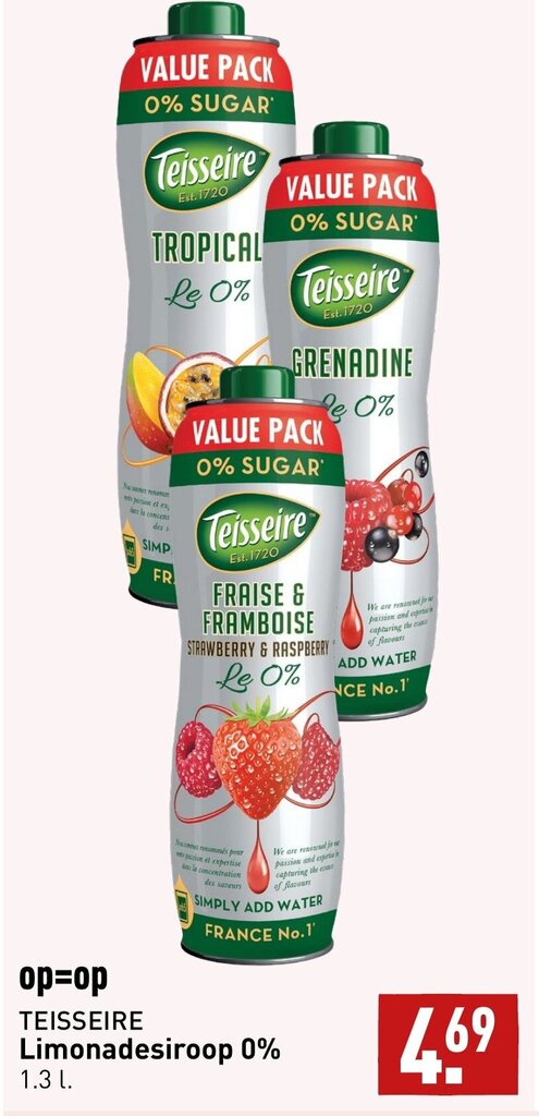 TEISSEIRE Limonadesiroop 0% aanbieding bij ALDI
