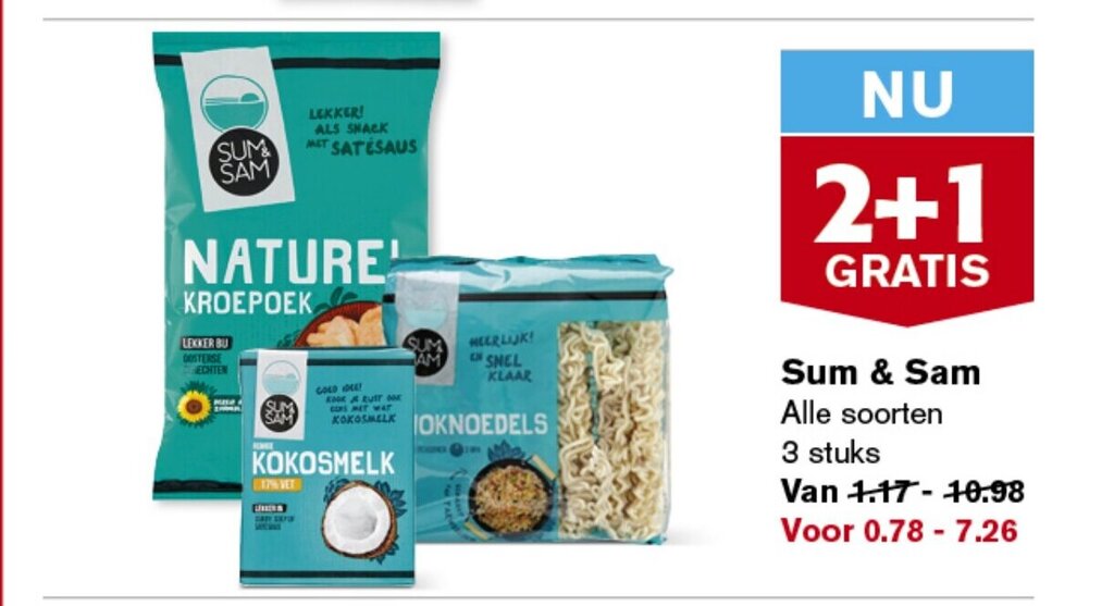 Sum & Sam Alle soorten 2+1 Gratis aanbieding bij Hoogvliet
