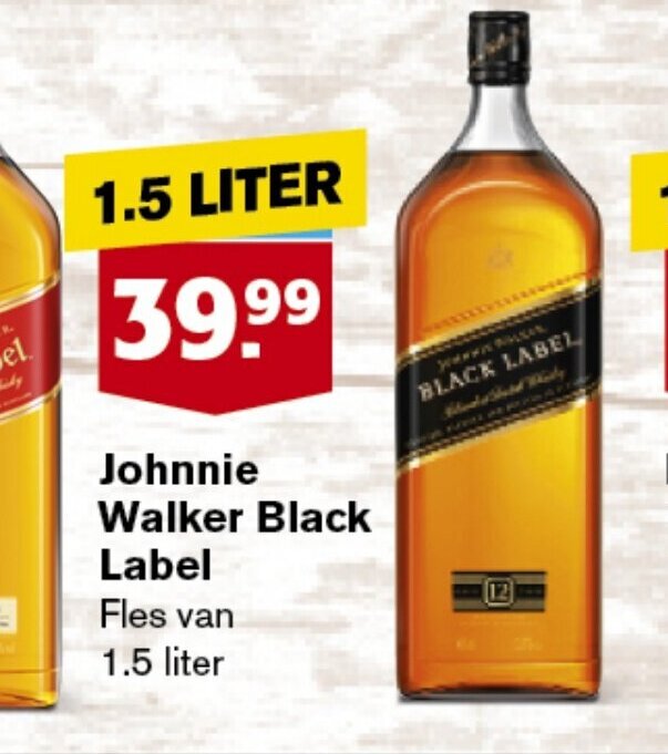 Johnnie Walker Black Label Fles van 1.5 liter aanbieding bij Hoogvliet