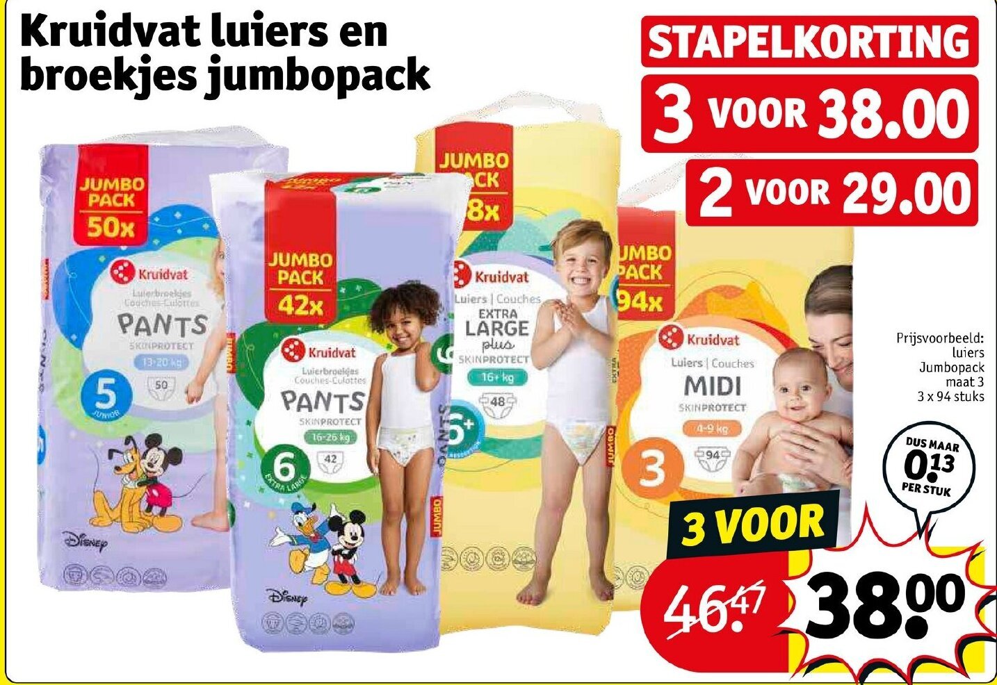 Kruidvat luiers en broekjes jumbopack aanbieding bij Kruidvat