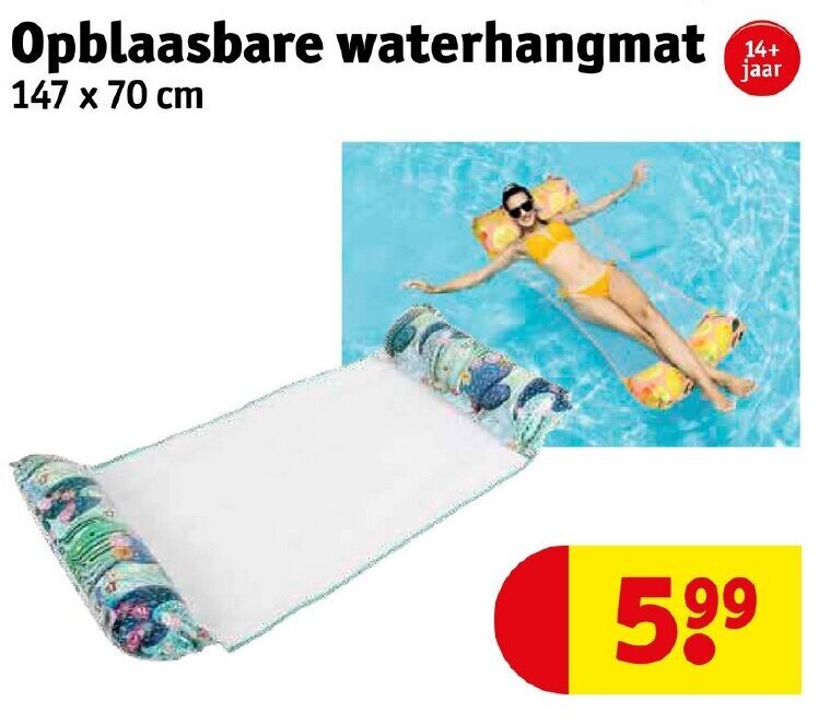 Opblaasbare waterhangmat 140 x 70cm aanbieding bij Kruidvat