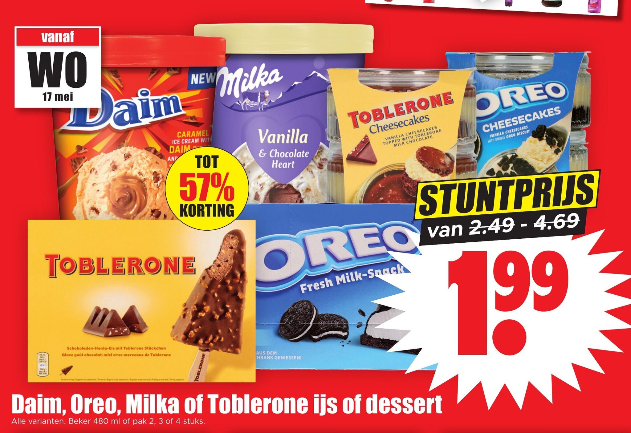 Daim, Oreo, Milka of Toblerone ijs of dessert aanbieding bij Dirk