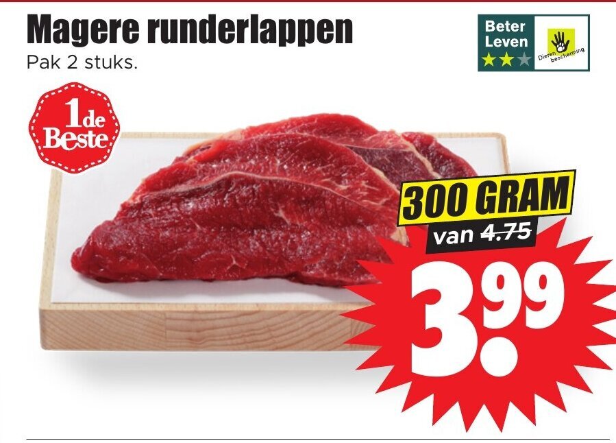 Magere runderlappen 300g aanbieding bij Dirk